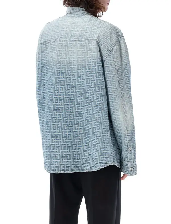 Balmain Monogrammed Jacquard Denim Shirt