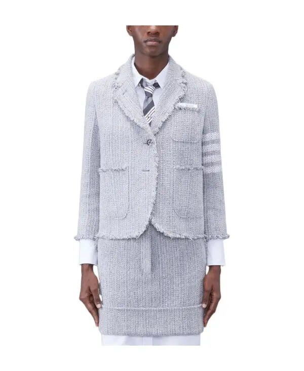 Thom Browne Tweed Fray 4-bar Cropped Sack Jacket