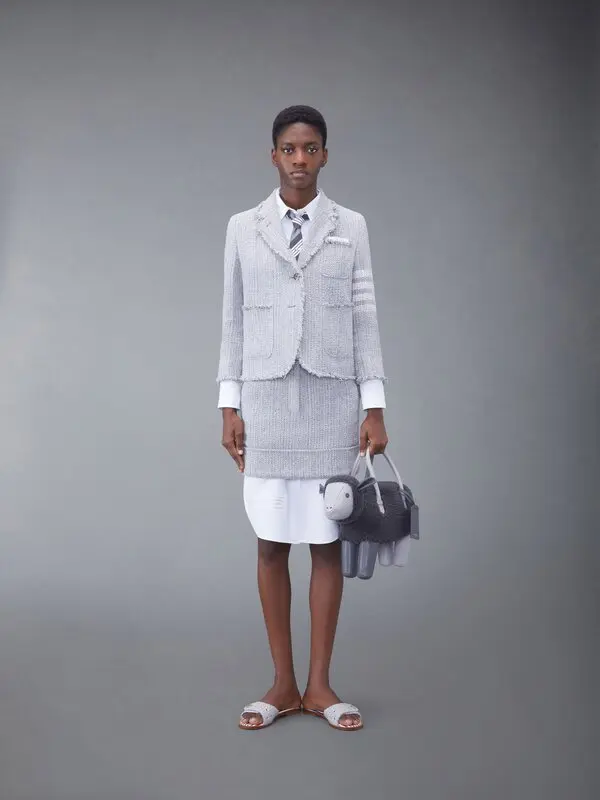 Thom Browne Tweed Fray 4-bar Cropped Sack Jacket
