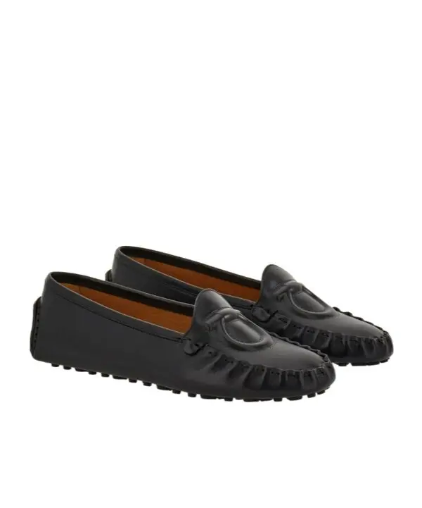 FERRAGAMO Gancini Detail Driver Loafers - Black