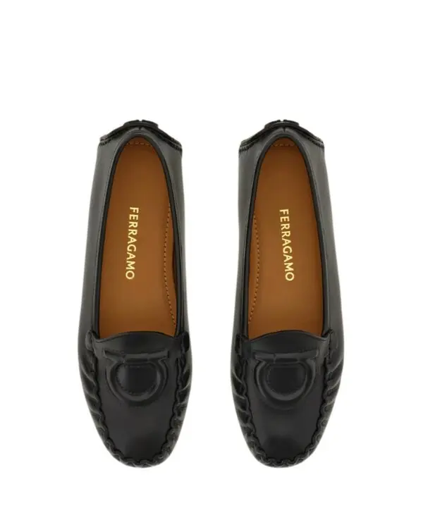 FERRAGAMO Gancini Detail Driver Loafers - Black
