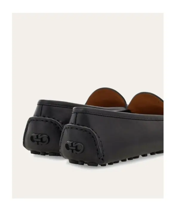 FERRAGAMO Gancini Detail Driver Loafers - Black