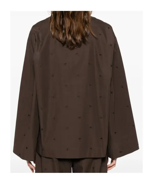 Attico Embroidered V-neck Long Sleeve Blouse - Brown