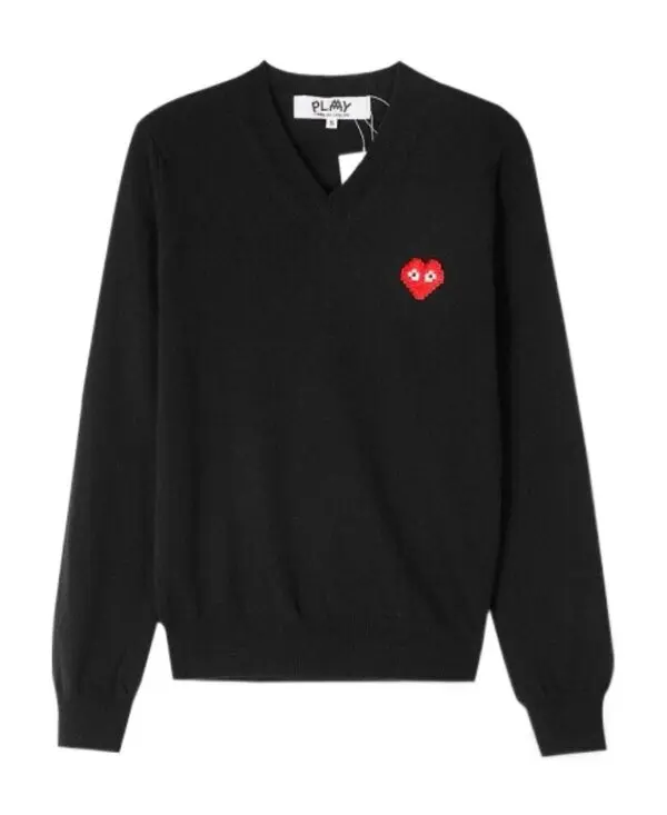 Play Comme Des Garcon V-neck Logo Sweater - Black