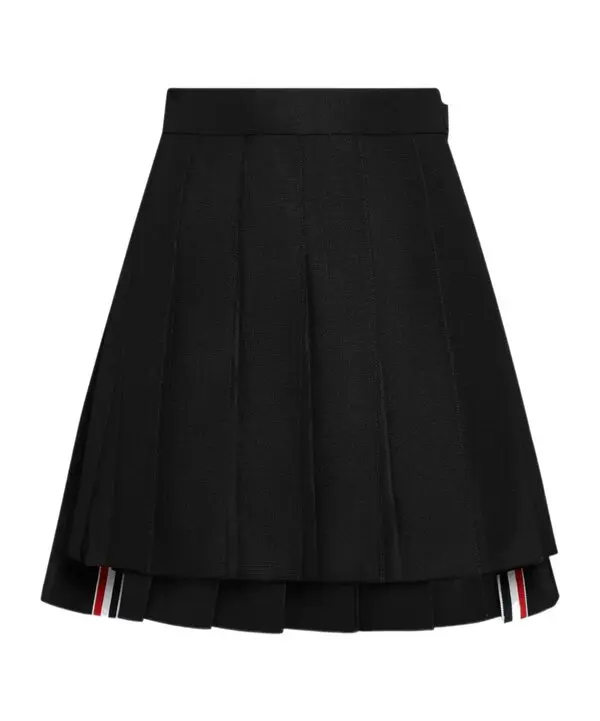 Thom Browne Pleated Mini Skirt With Tricolour Stripe Detail - Black