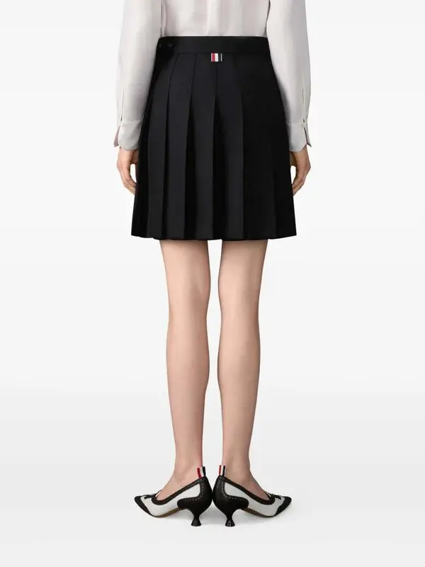 Thom Browne Pleated Mini Skirt With Tricolour Stripe Detail - Black