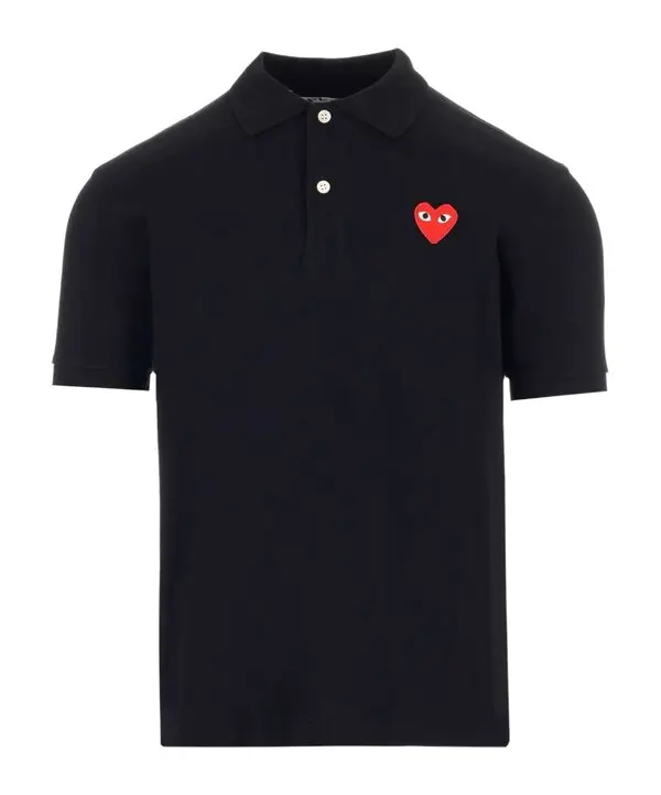 Play Comme Des Garcon Comme Des Garçons Play Logo Embroidered Buttoned Polo Shirt - Black