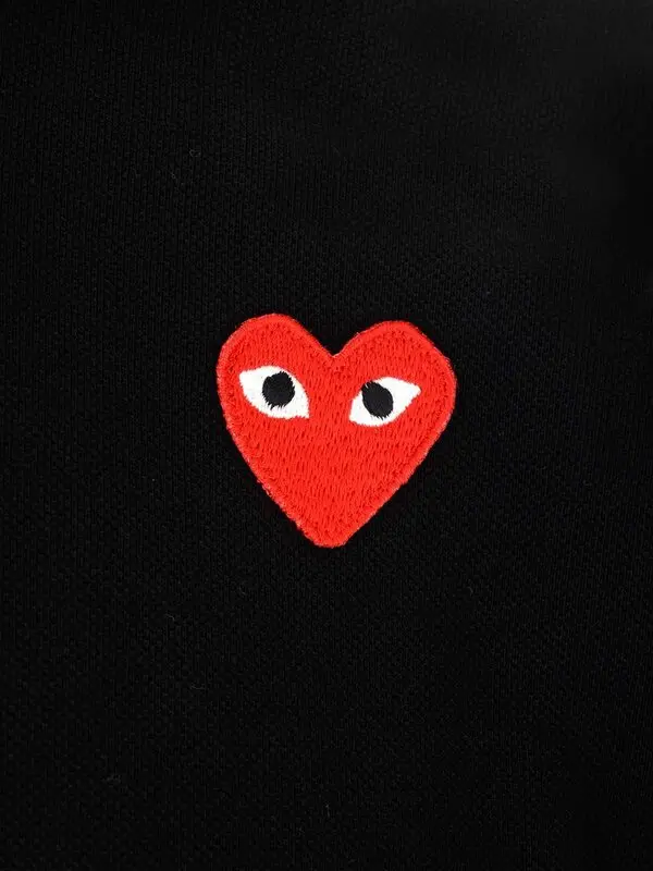 Play Comme Des Garcon Comme Des Garçons Play Logo Embroidered Buttoned Polo Shirt - Black