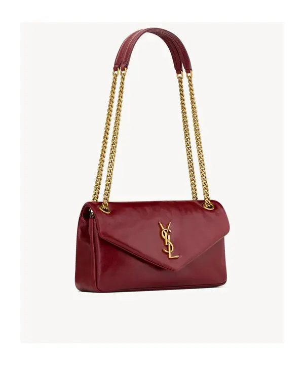 Saint Laurent Calypso Foldover Top Small Shoulder Bag - Ruby