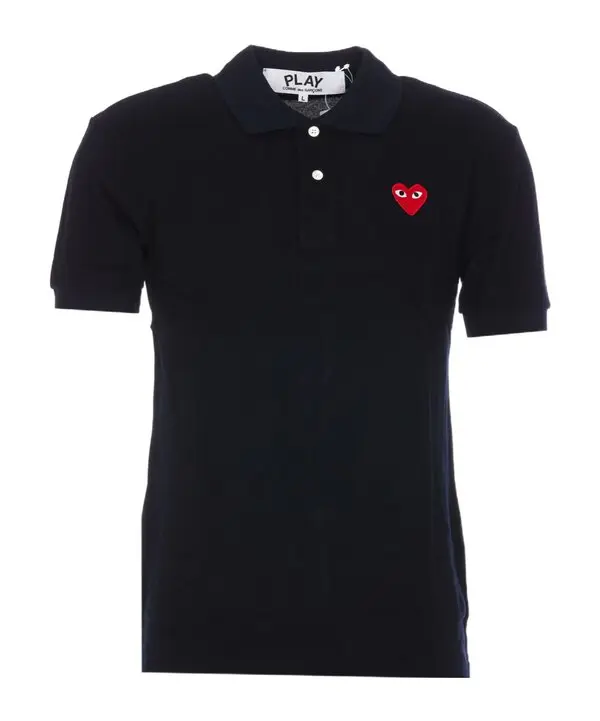 Play Comme Des Garcon Comme Des Garçons Play Heart Embroidered Polo Shirt - Black