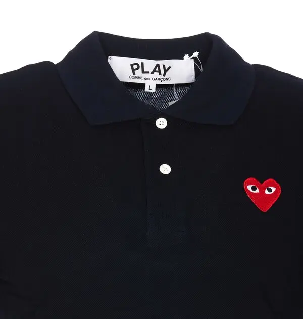 Play Comme Des Garcon Comme Des Garçons Play Heart Embroidered Polo Shirt - Black