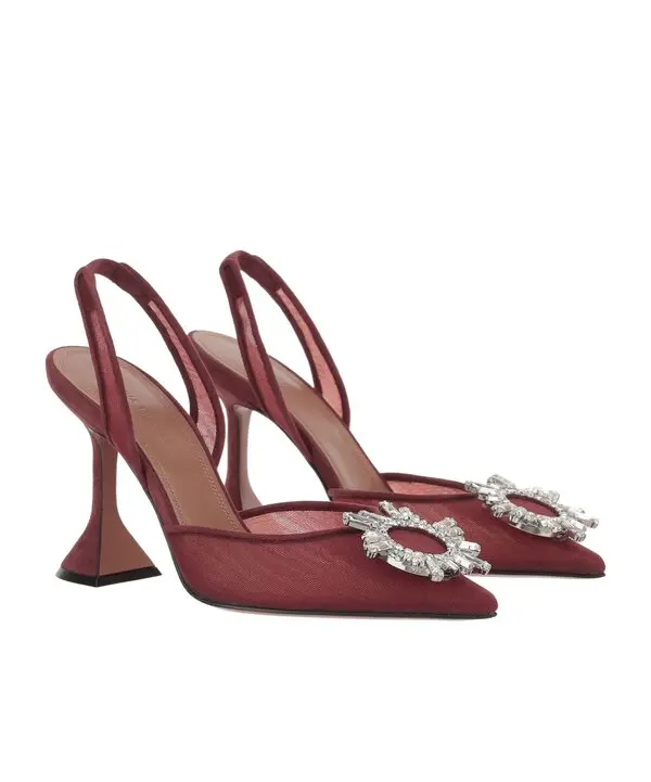 Amina Muaddi Pointed Toe Slingback Pumps With Embellished Detail