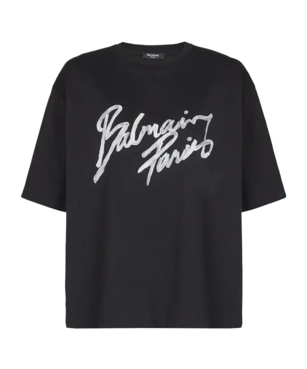 Balmain Logo Brush Print Boxy T-shirt