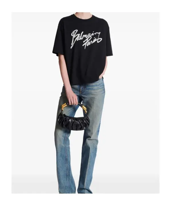 Balmain Logo Brush Print Boxy T-shirt