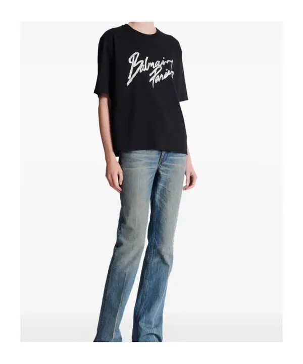 Balmain Logo Brush Print Boxy T-shirt