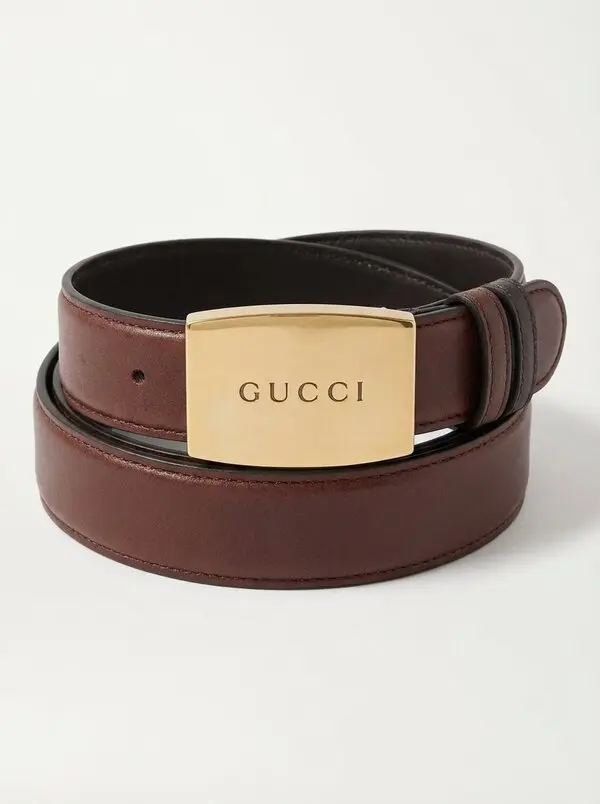 Gucci Reversible Buckle Belt With Gold-toned Hardware - Brown-black
