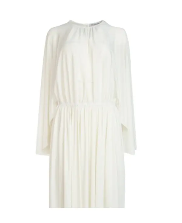 Dior Long Sleeve Maxi Dress With Back Straps And Pleated Details