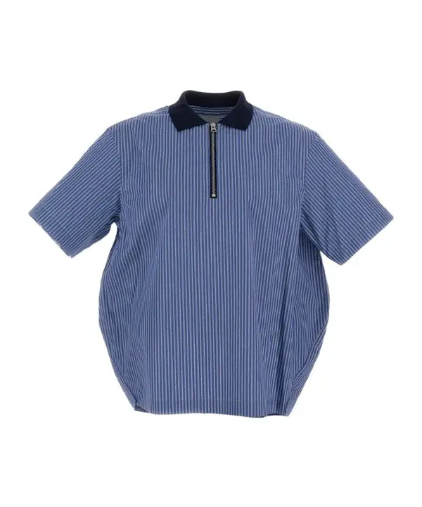 Sacai Half-zip Striped Polo Shirt - Blue