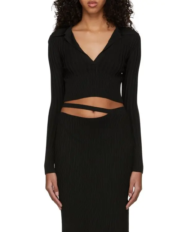Anna October Ribbed V-neck Long Sleeve Crop T-shirt