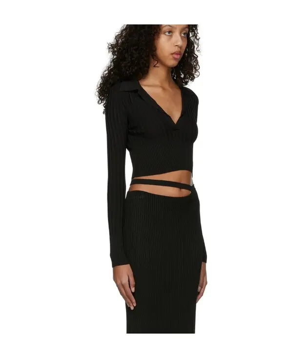 Anna October Ribbed V-neck Long Sleeve Crop T-shirt