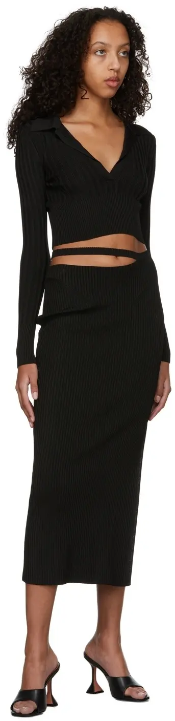Anna October Ribbed V-neck Long Sleeve Crop T-shirt