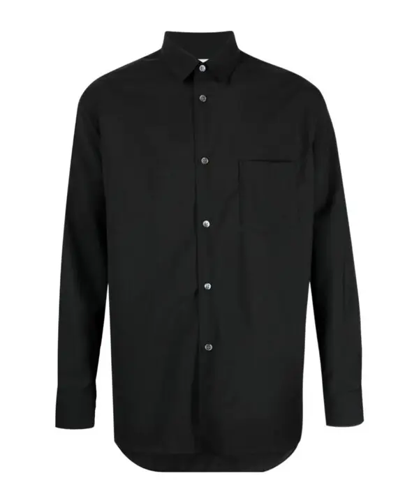 Comme Des Garçons Curved-hem Wool Shirt - Black