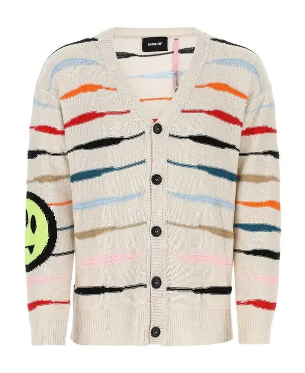 BARROW Large Profile Cardigan With Striped Embroidery - White
