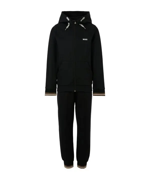 Hugo Boss Zip-up Hooded Sweatshirt And Jogger Set With Logo Detail - Black