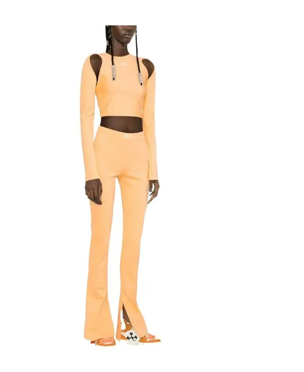 Off-White High Waisted Split Flared Leggings - Nude