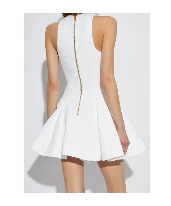 Balmain Sleeveless Pleated Mini Dress - White