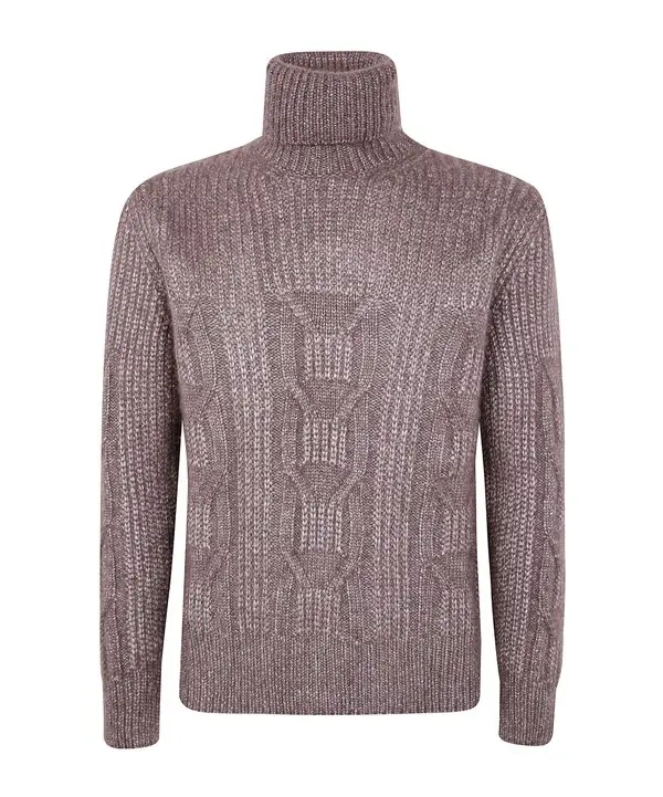 Zegna Cable Knit Turtleneck Jumper - Brown