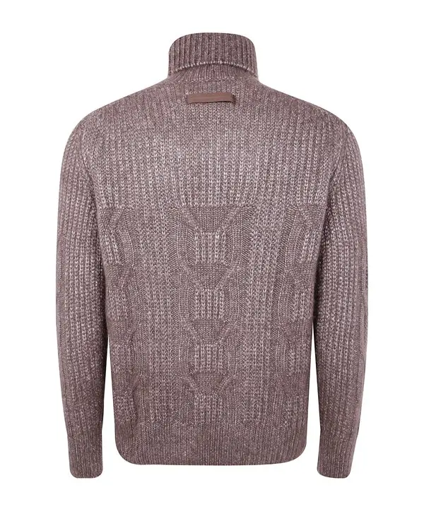 Zegna Cable Knit Turtleneck Jumper - Brown