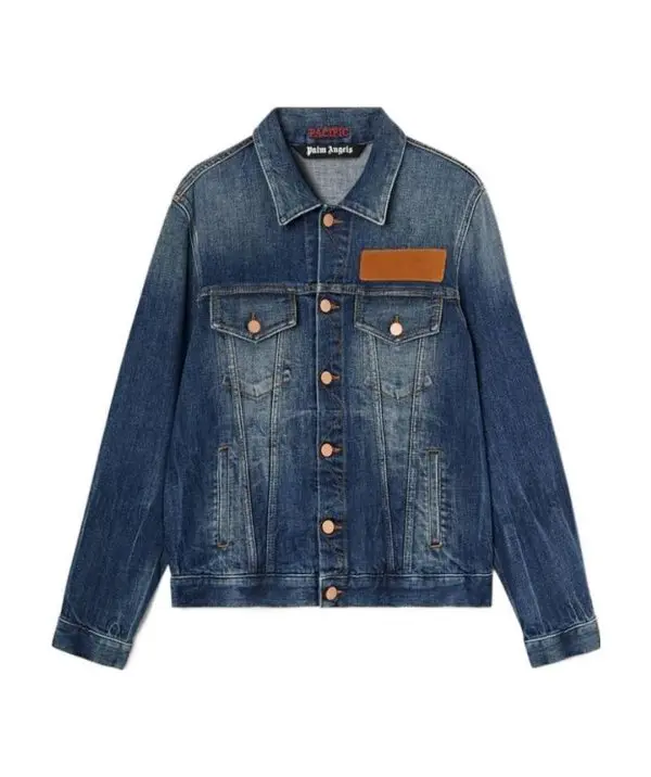 Palm Angels Logo Embroidered Denim Jacket - Blue