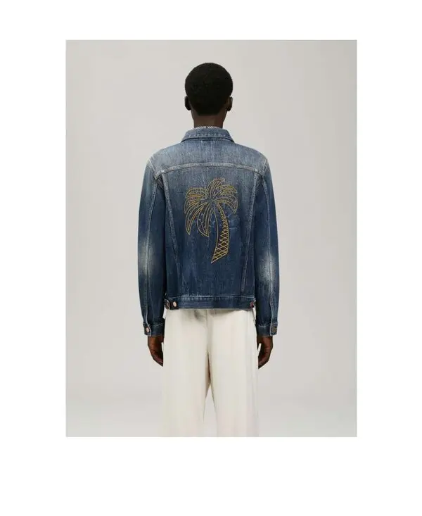 Palm Angels Logo Embroidered Denim Jacket