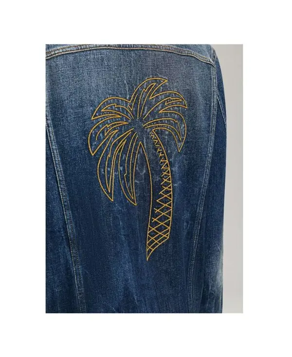 Palm Angels Logo Embroidered Denim Jacket