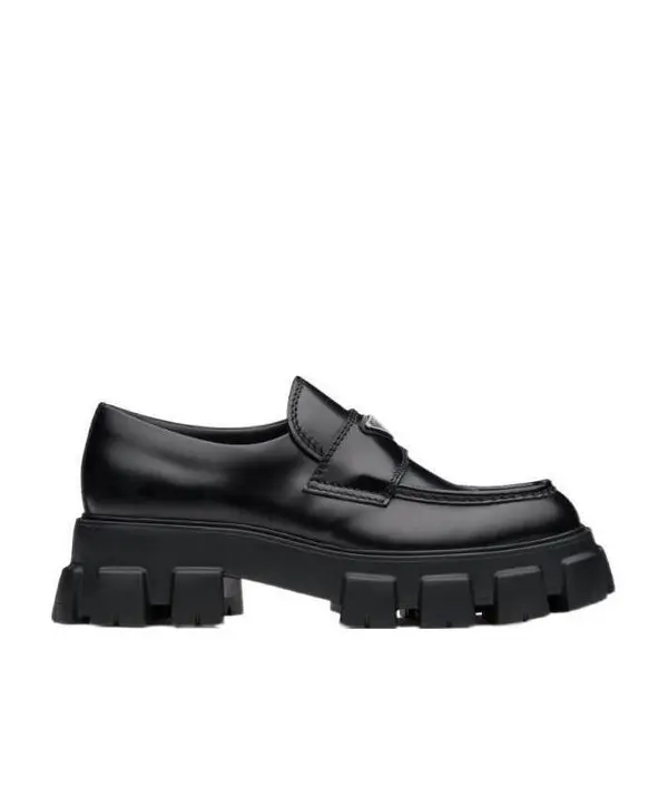 Prada Monolith Brushed Leather Loafers - Black