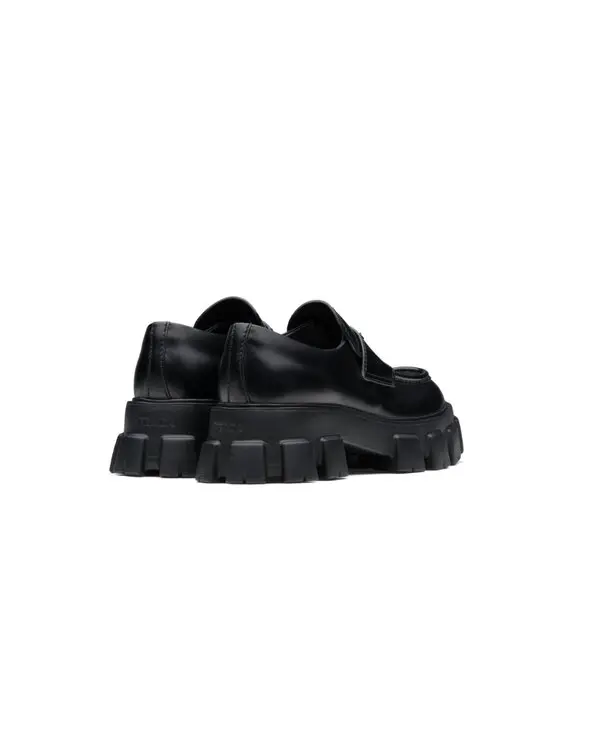 Prada Monolith Brushed Leather Loafers - Black