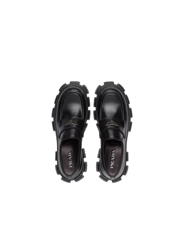 Prada Monolith Brushed Leather Loafers - Black