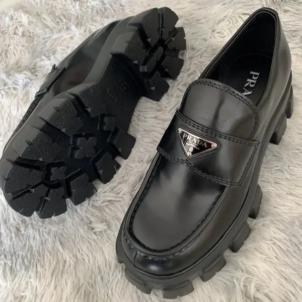 Prada Monolith Brushed Leather Loafers - Black