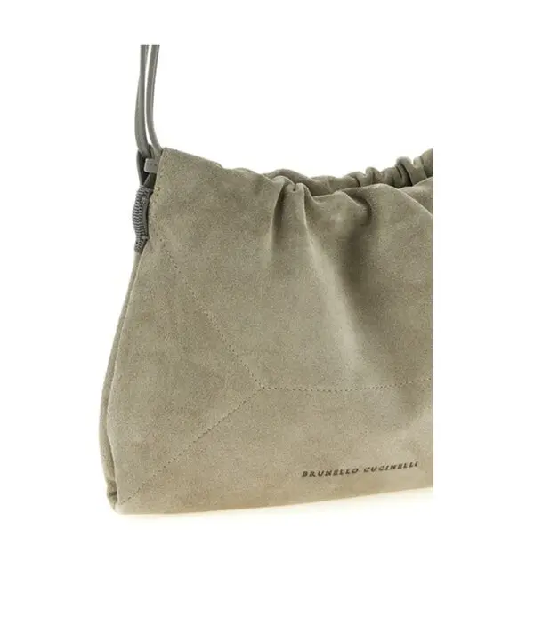 Brunello Cucinelli Suede Pouch Bag With Monile Details - Nude