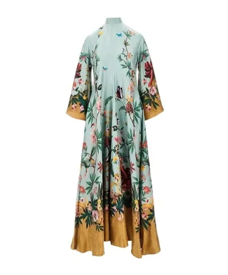La DoubleJ Floral Print Wide Sleeve Dress - Green