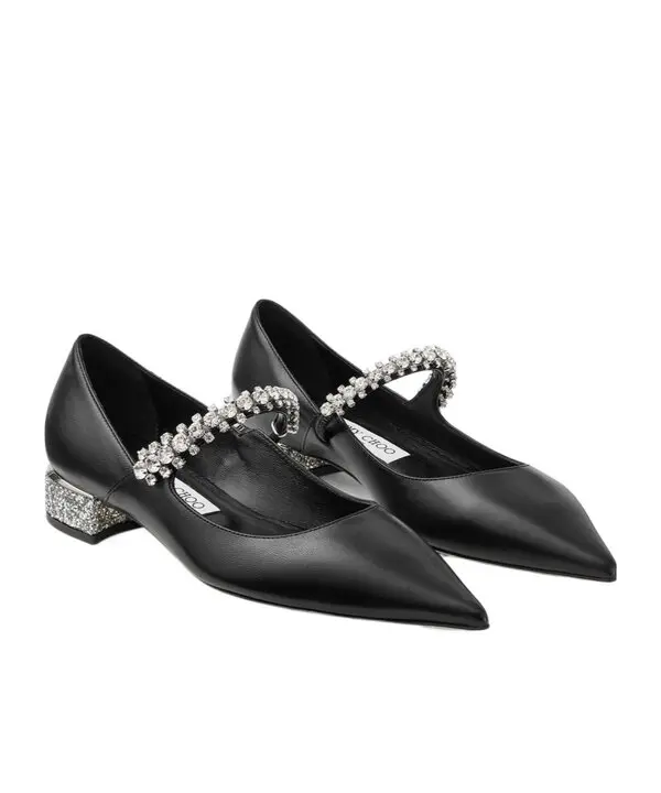 JIMMY CHOO Bing Glittery Flat With Embellished Strap - Black/silver