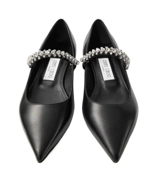 JIMMY CHOO Bing Glittery Flat With Embellished Strap - Black/silver