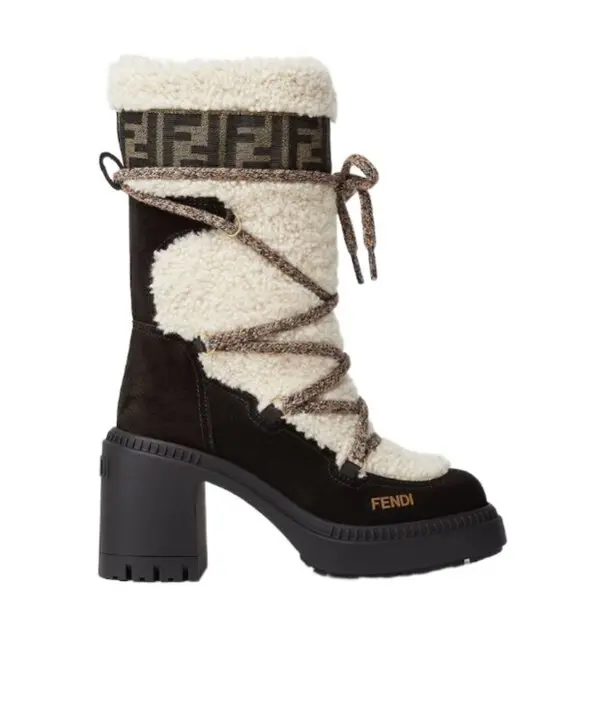 Fendi Apres Chic Shearling Lace-up Boots