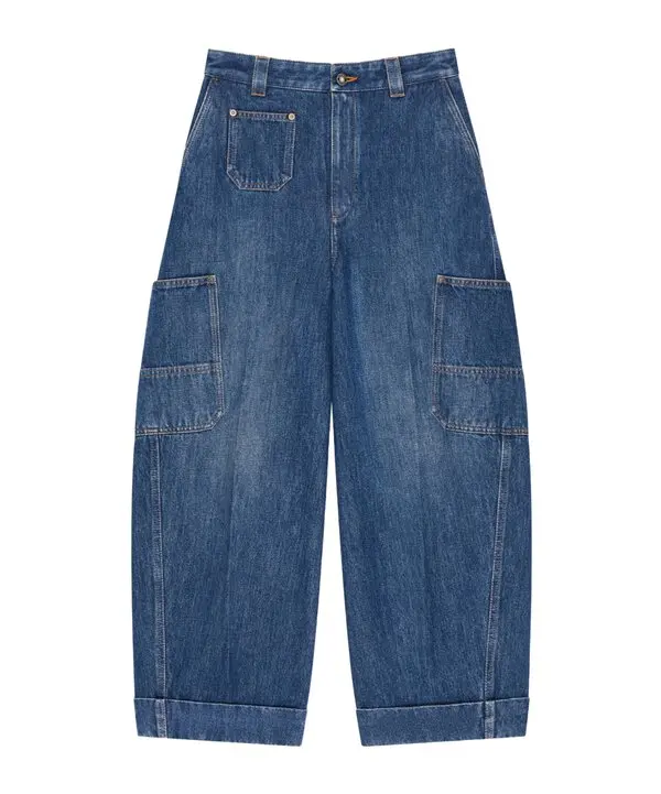 Givenchy Cropped Utility Denim Jeans - Medium Blue