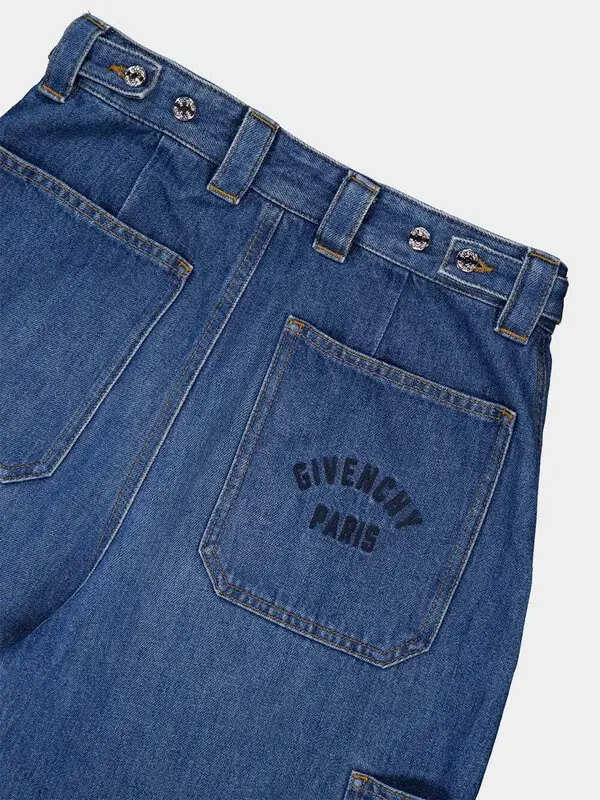 Givenchy Cropped Utility Denim Jeans - Medium Blue