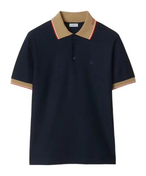 Burberry Logo Collar Cotton Polo Shirt - Navy