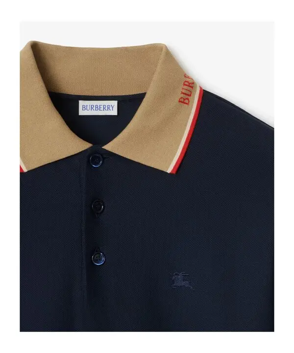 Burberry Logo Collar Cotton Polo Shirt - Navy