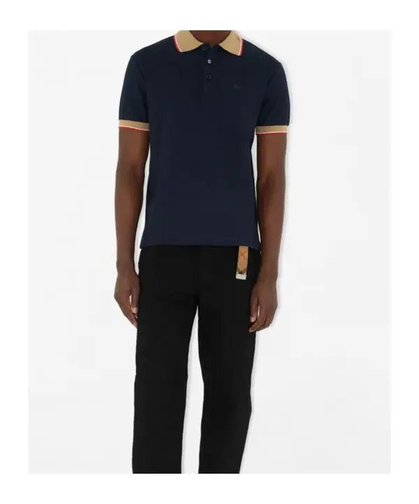Burberry Logo Collar Cotton Polo Shirt - Navy