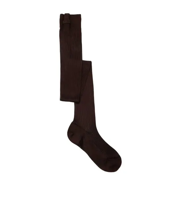 Miu Miu Ribbed Logo Socks - Cocoa